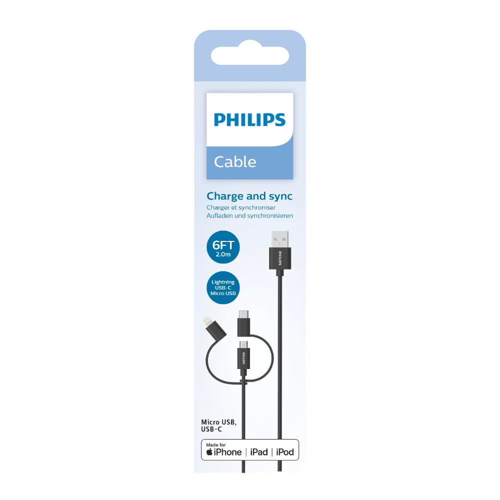 PHILIPS DURABLE 3-in-1 CHARGEABLE CABLE | Techtronics